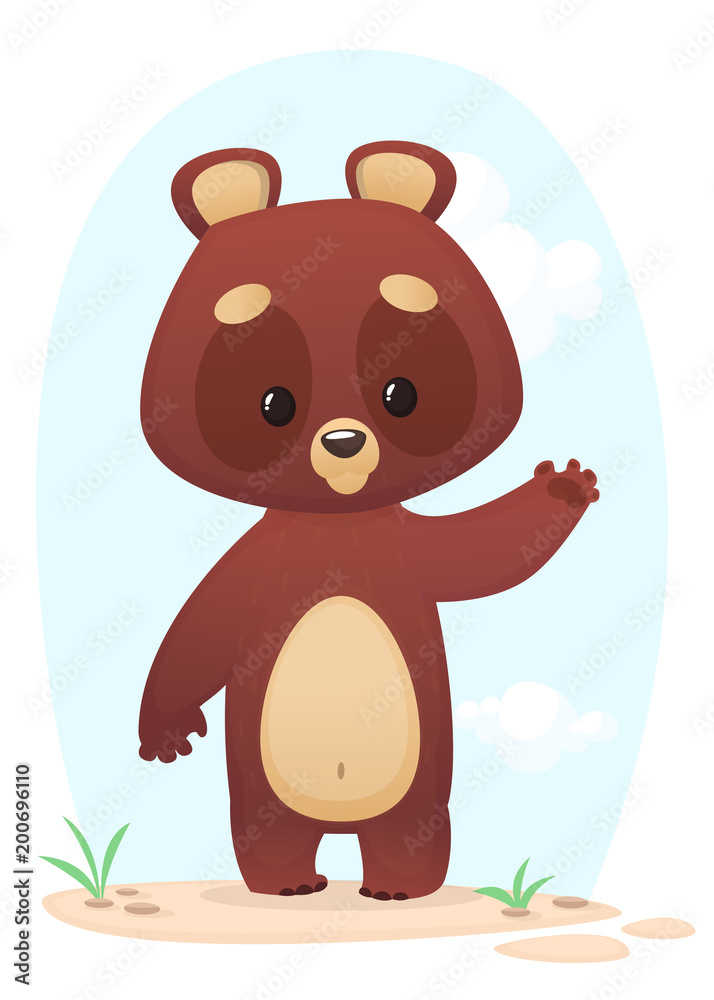 Cartoon vector illustration of a bear waving hand. Isolated on colorful ...