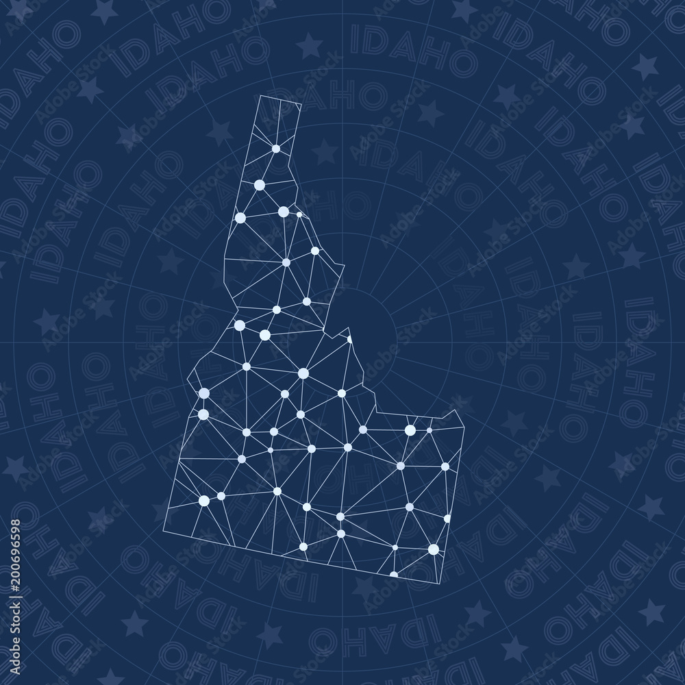 Idaho network, constellation style us state map. Symmetrical space ...