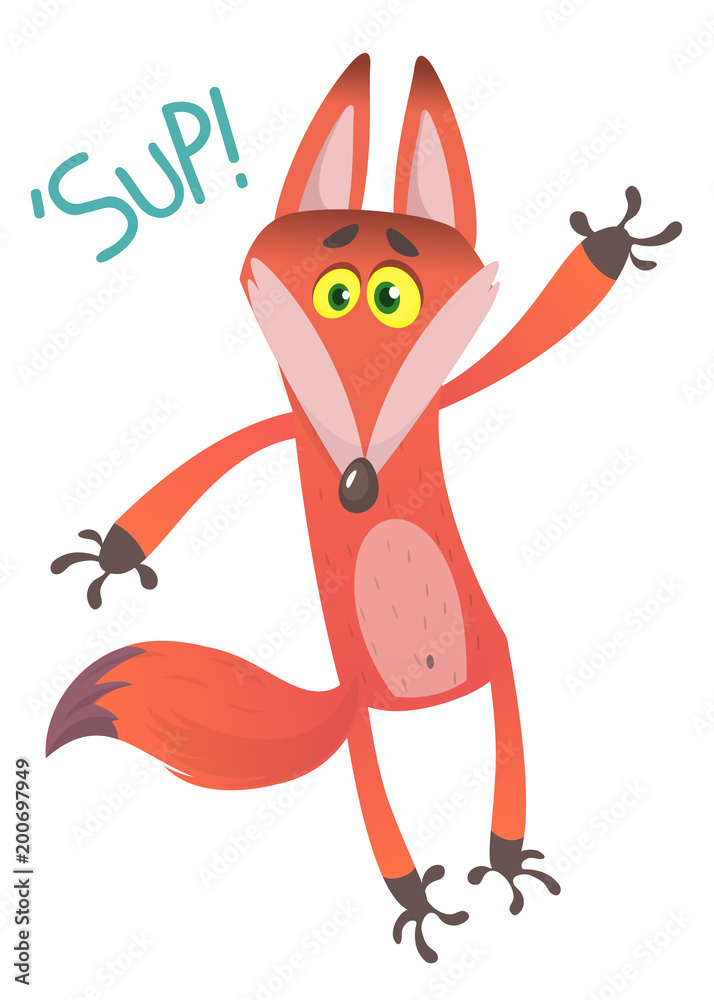 Cartoon red fox character saying 'sup', vector illustration, isolated ...