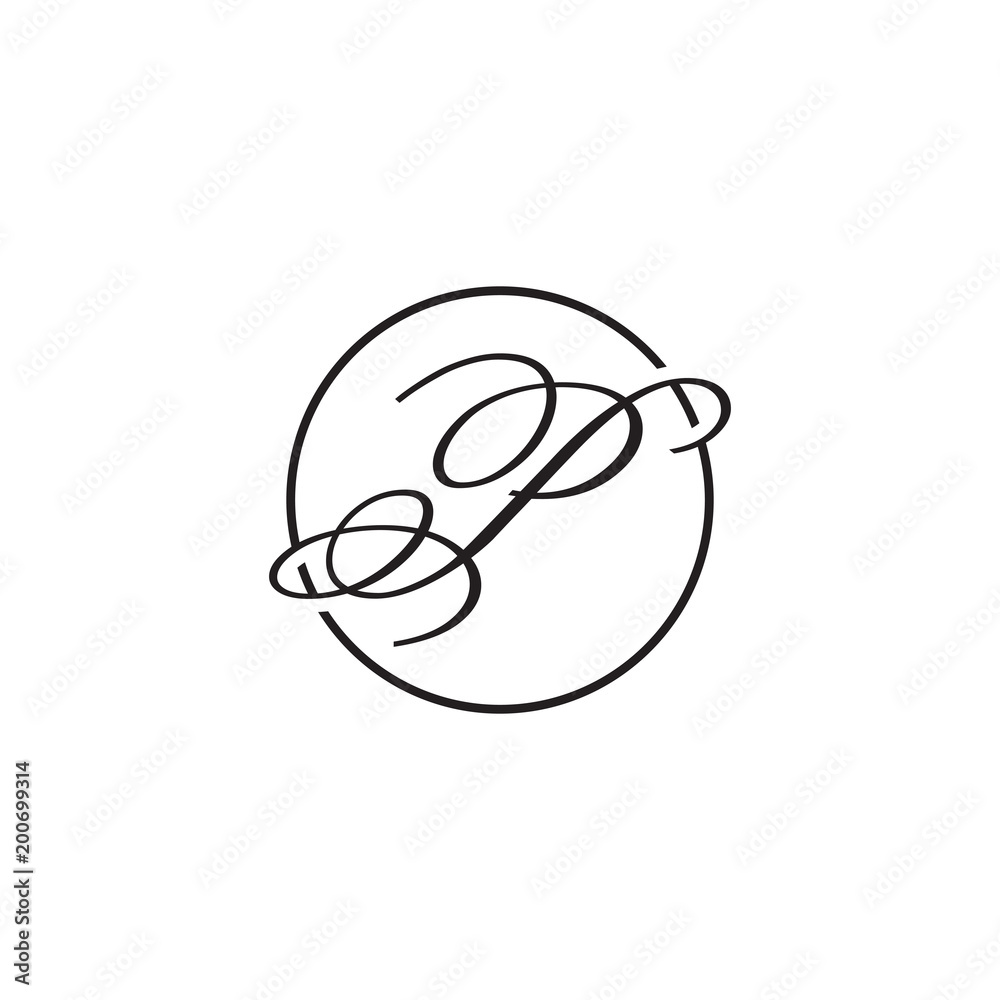 initial letter P logo script circle black Stock Vector | Adobe Stock