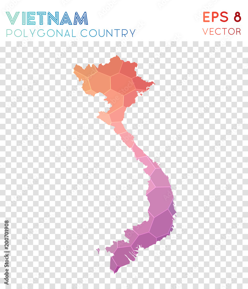 Vietnam polygonal map, mosaic style country. Fair low poly style ... Vietnam polygonal map, mosaic style country. Fair low poly style ...