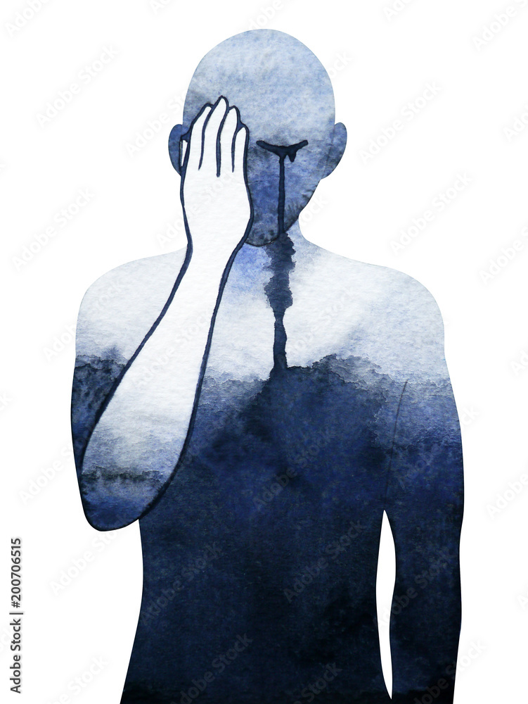 sad man emotion feeling crying watercolor painting illustration design ...