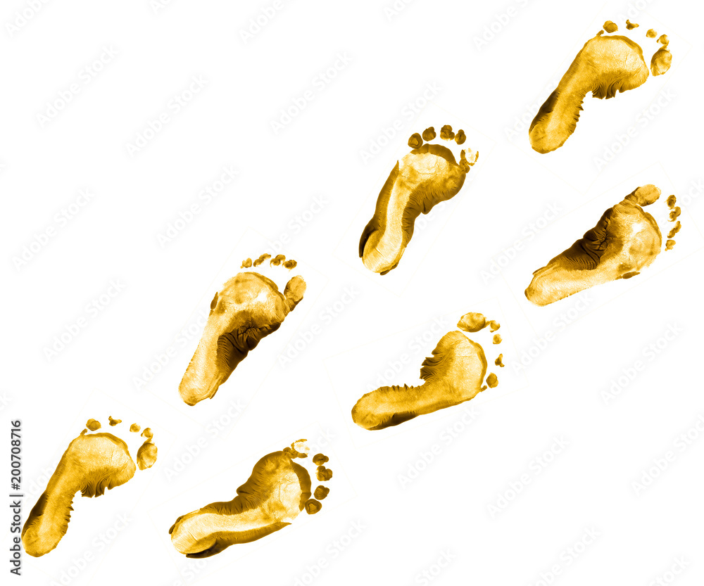Golden foot prints set isolated on white background. Many fingerprint ...