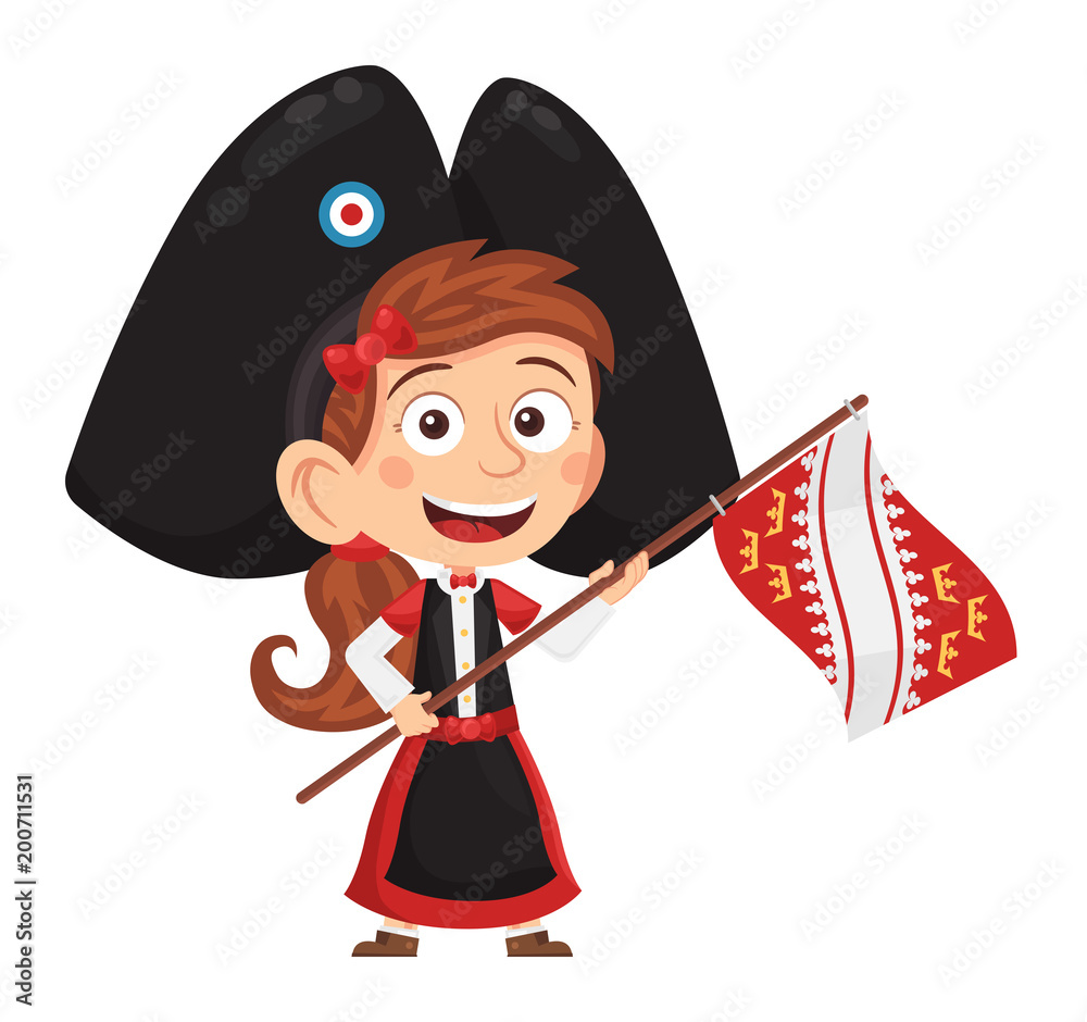 Vecteur Stock Petite alsacienne tenant le drapeau alsacien | Adobe Stock