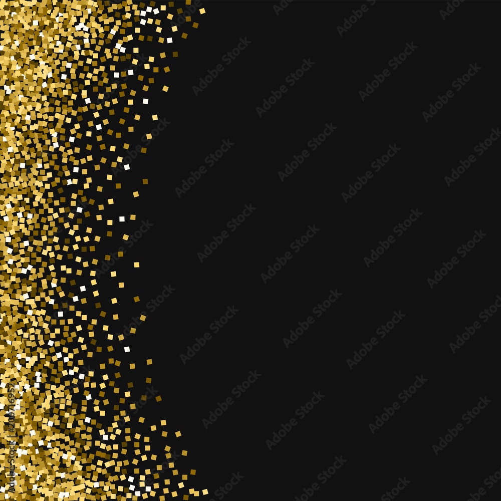 Gold glitter. Abstract left border with gold glitter on black ...