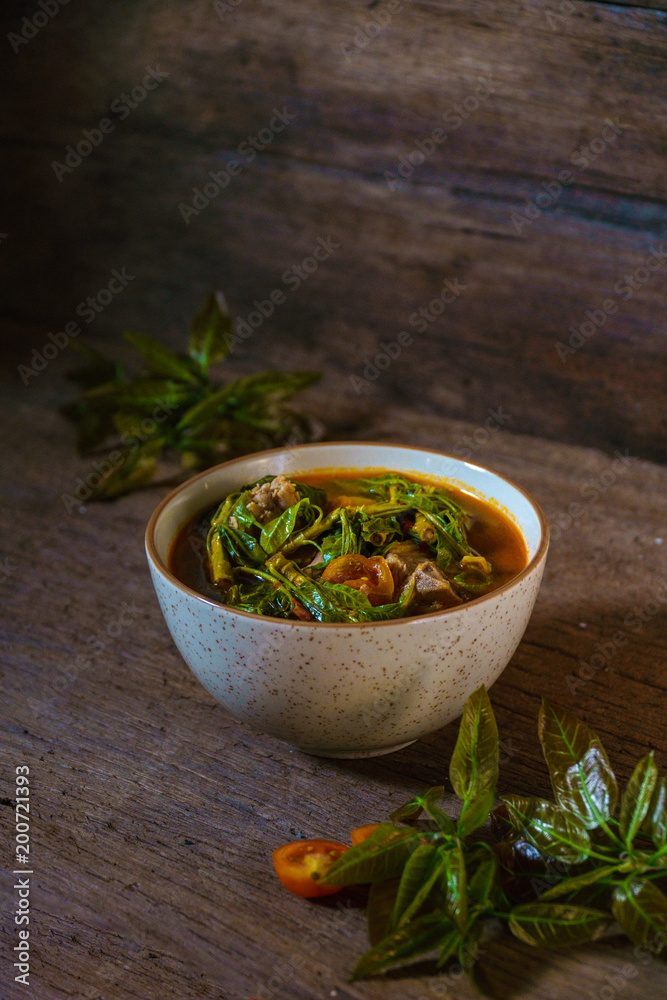 Traditional cuisine and recipe menu in Northern of Thailand."Ficus ...