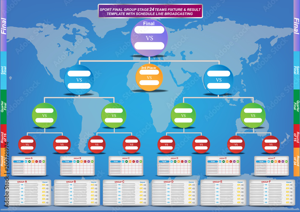 Sport fixture and result template for final round 24 teams group stage ...