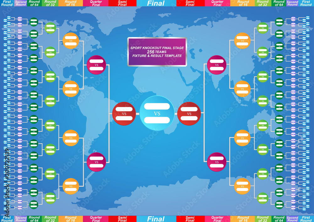 Sport fixture and result template for final round 256 teams knockout ...
