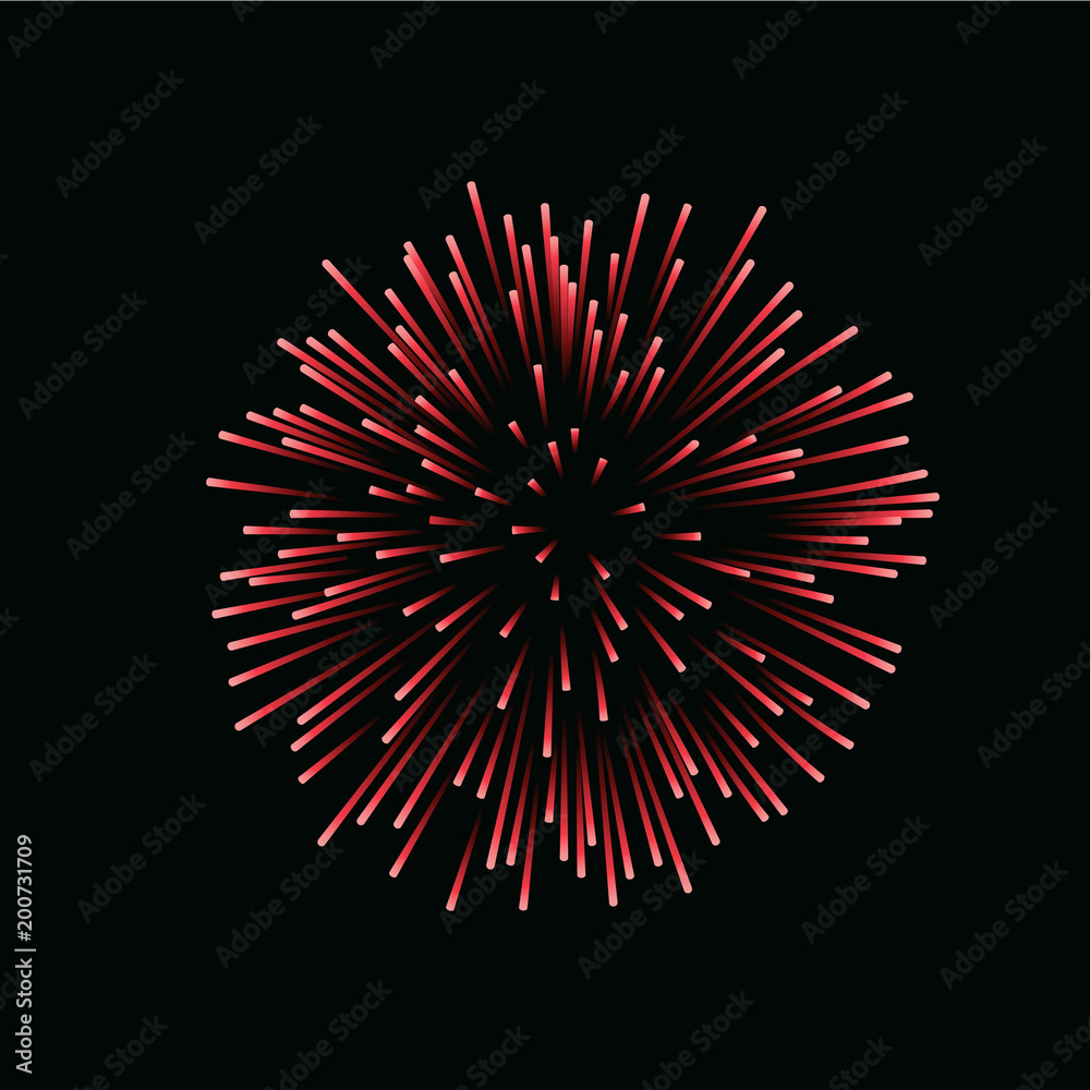 Beautiful red firework. Bright firework isolated black background ...