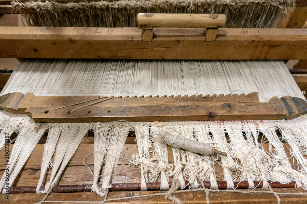 old loom antique weaving sewing machine detail Stock Photo | Adobe Stock