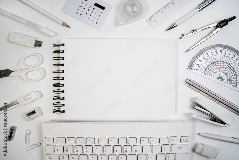 Set of white school supplies for math class or business. Mathematics ...