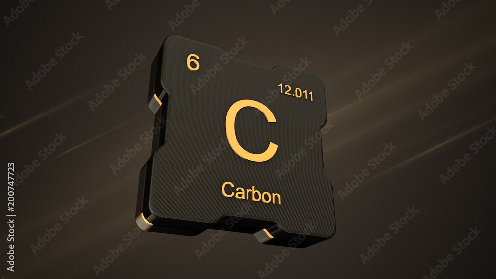 Carbon element number 6 from the periodic table on futuristic black ...