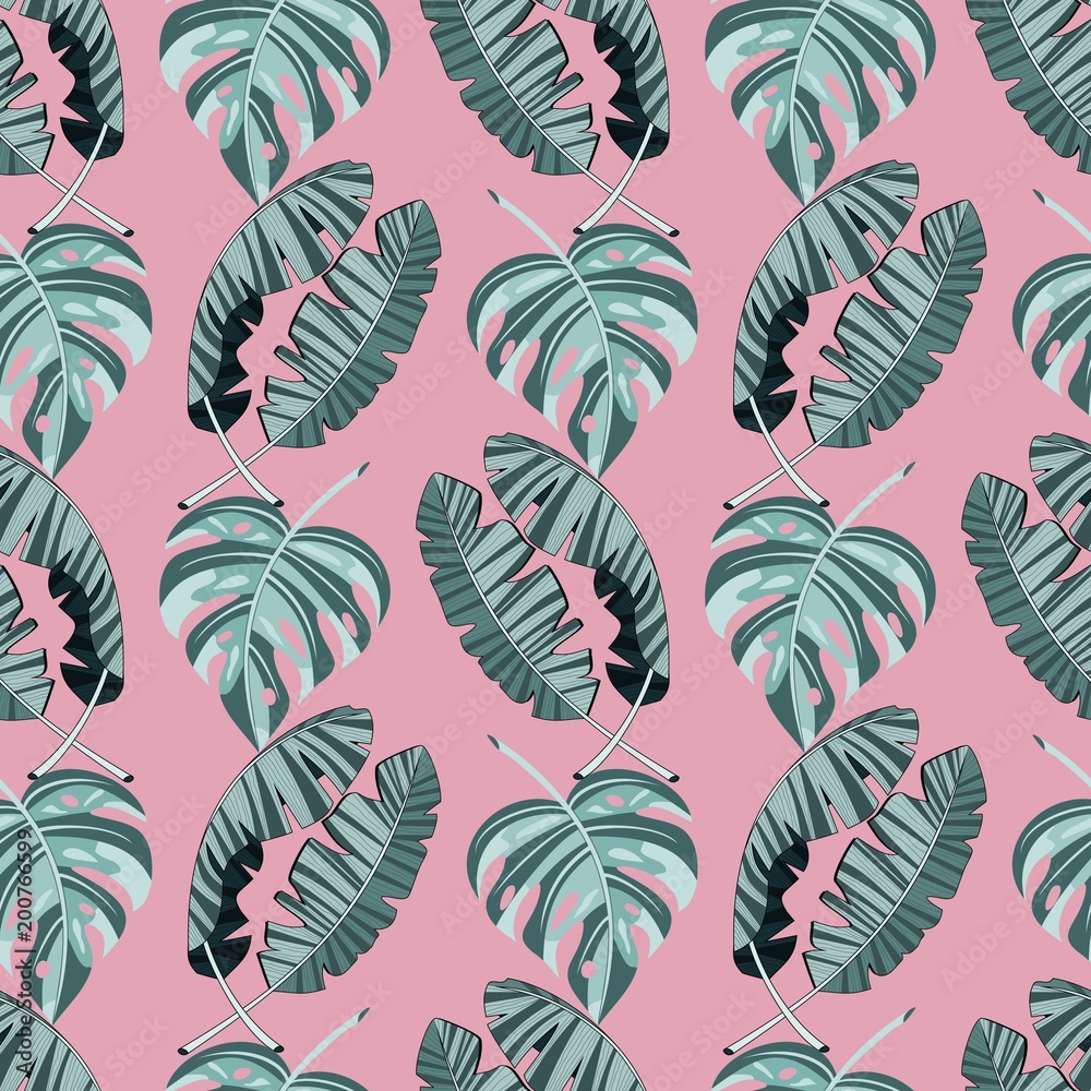 Seamless pattern with tropical leaves. Background for banner, cards ...