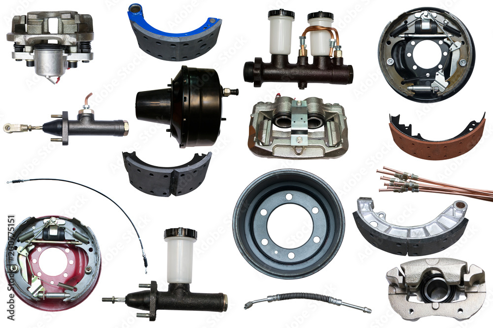 Car brake system on isolated background. Components of the brake system ...