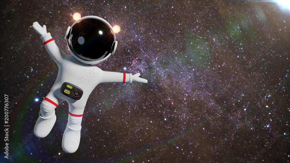 cute white cartoon astronaut character floating in space in front of ...