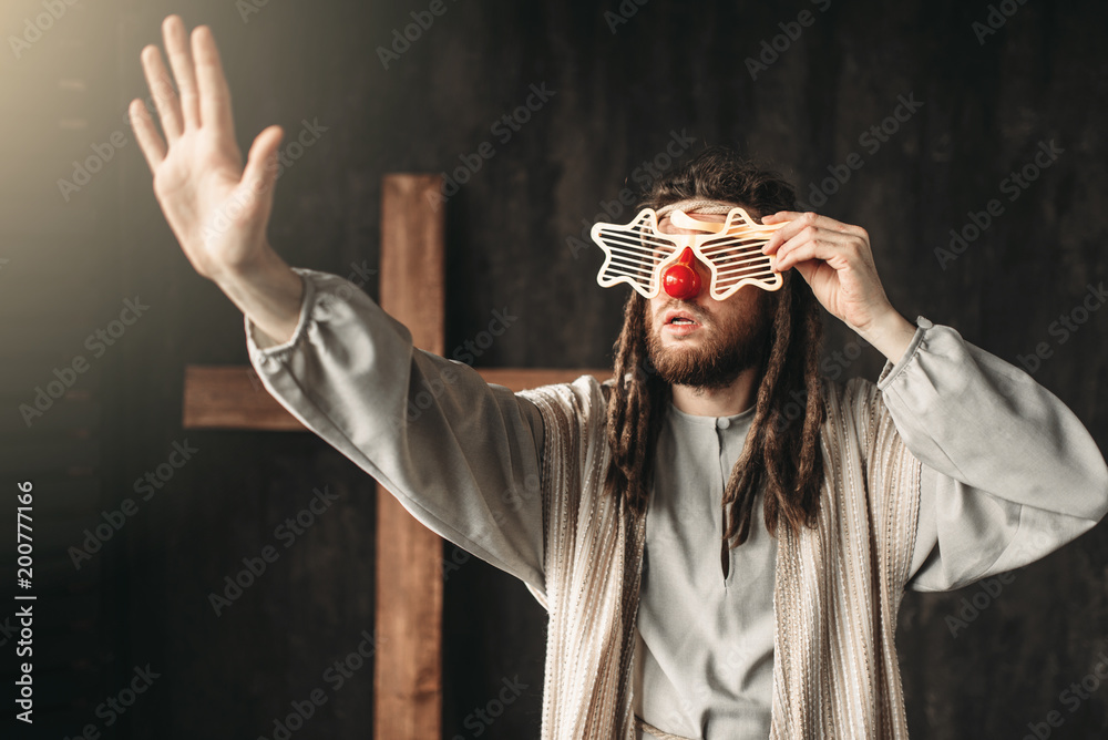 Jesus Christ in party glasses reaching out hand Stock Photo | Adobe Stock