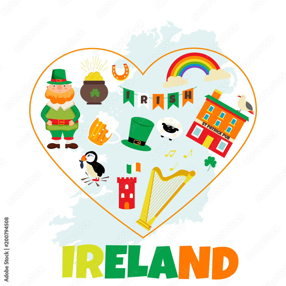 Trip to Ireland or Dublin. Set of illustrations of Irish drinks ...
