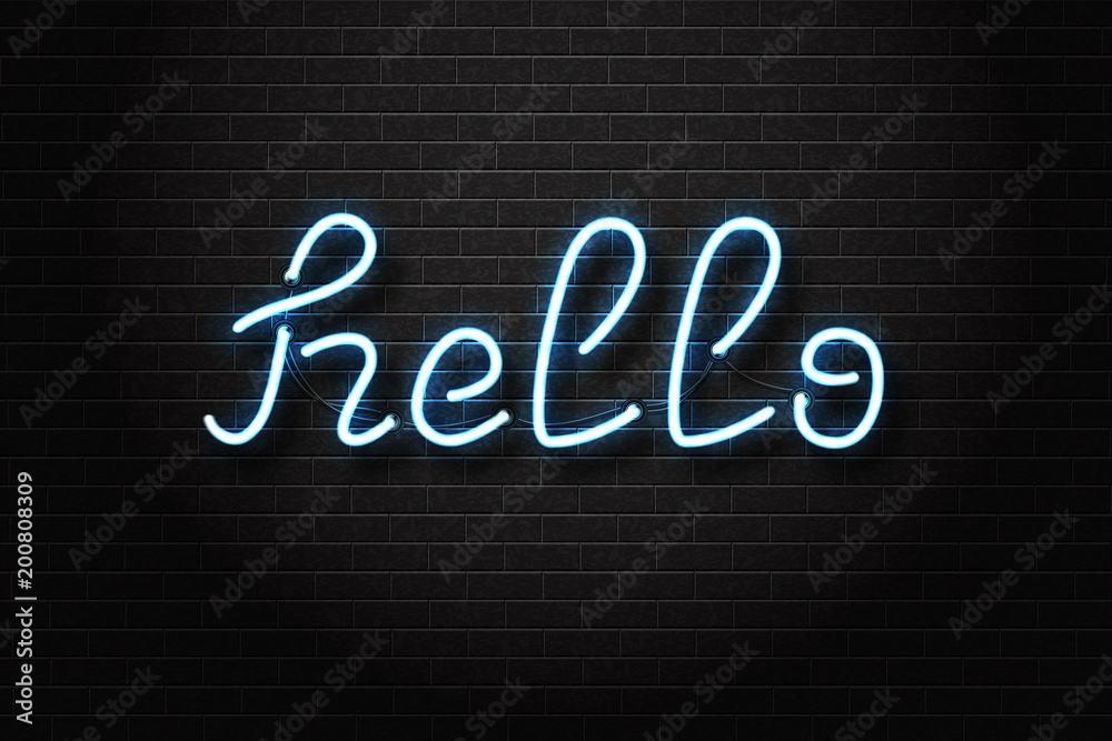 Vector realistic isolated neon sign of Hello lettering for decoration ...