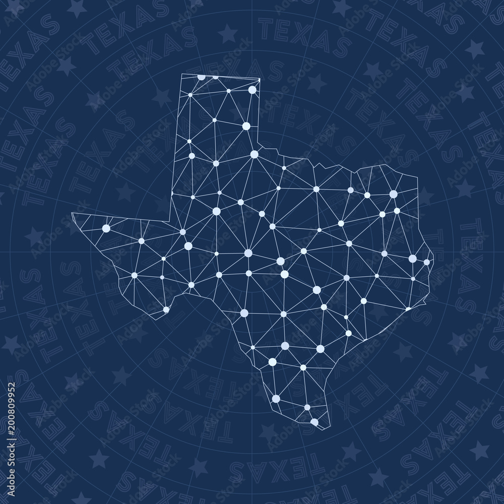 Texas network, constellation style us state map. Bold space style ...