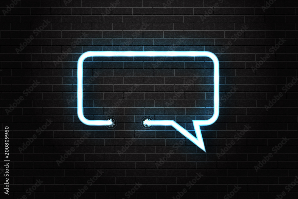 Vector realistic isolated neon sign of speech bubble frame for ...