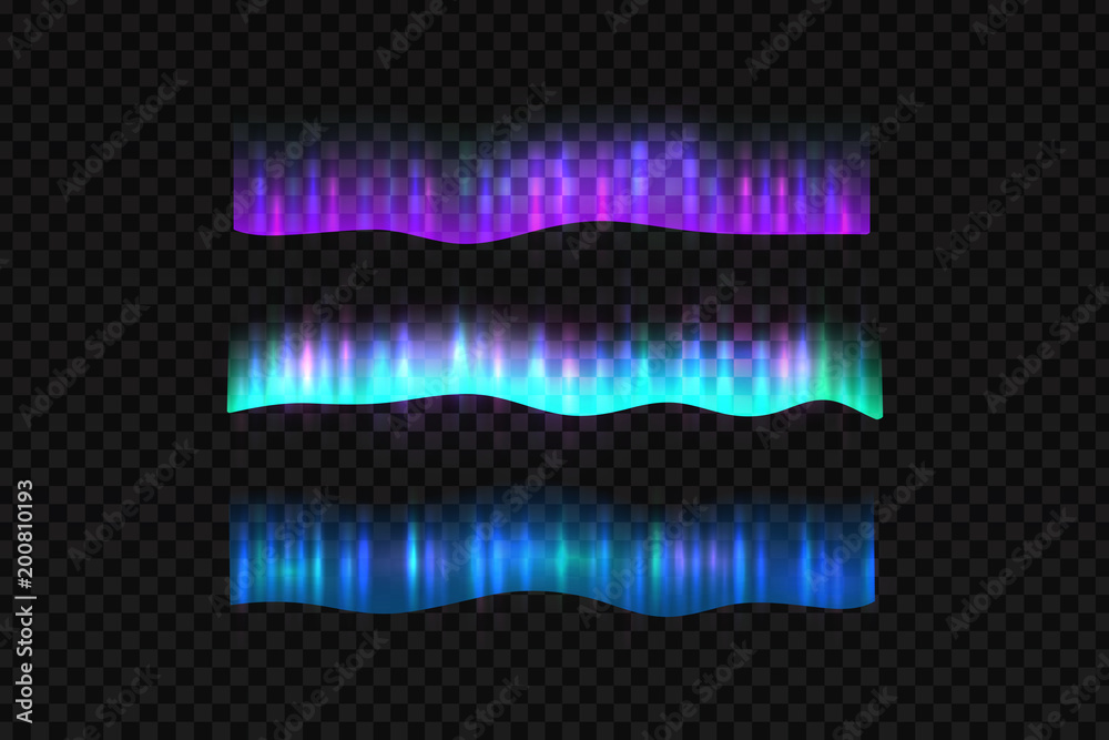 Vector realistic isolated northern aurora lights borders for decoration ...