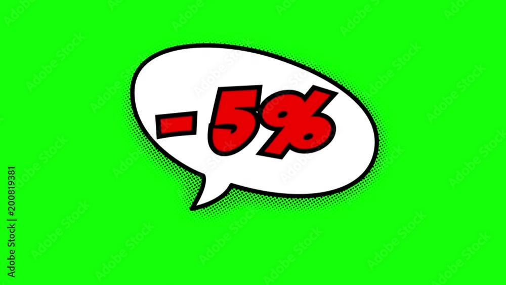 set of seven cutted video: sale discount and percentage comic style ...