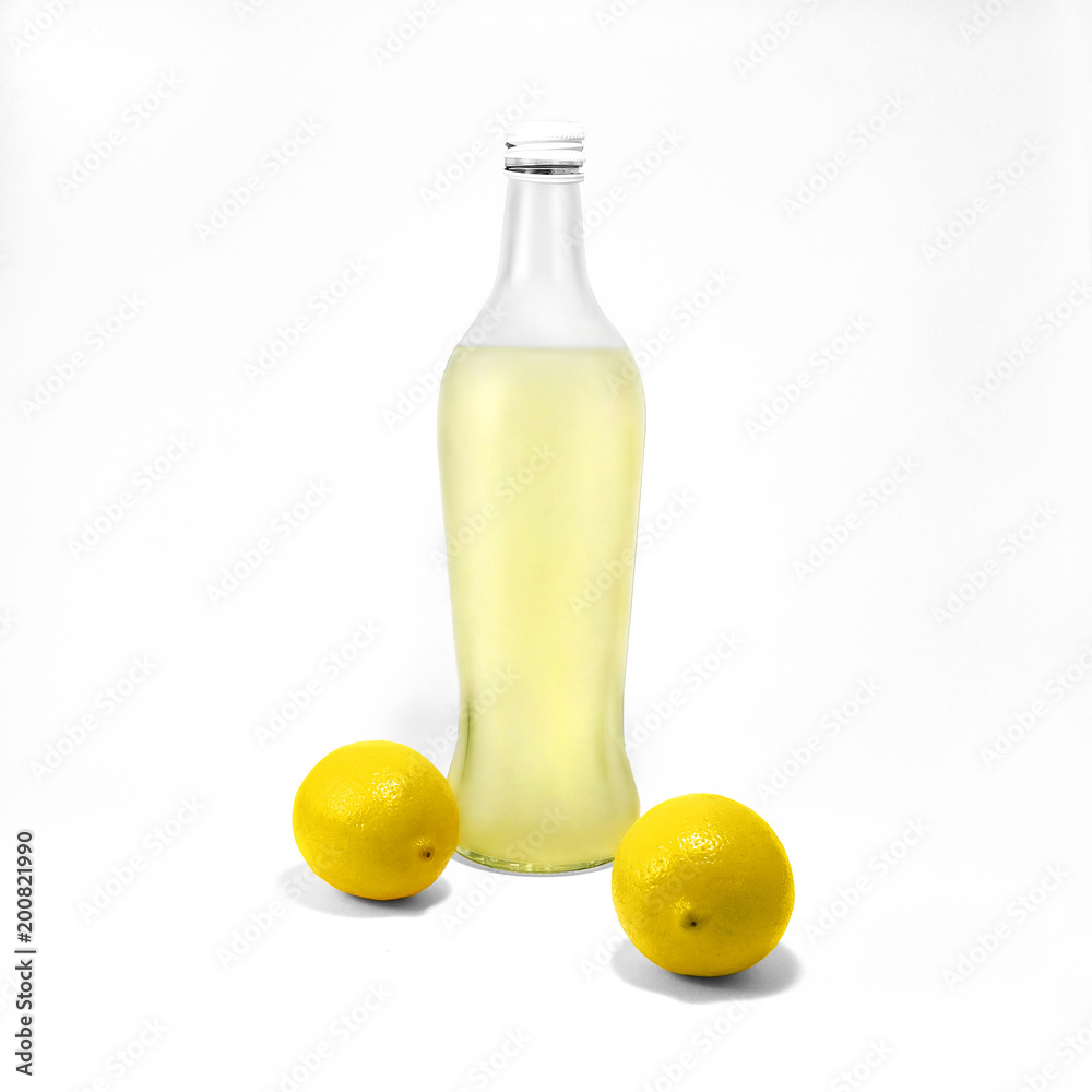 Lemonade isolated photo Transparent glass bottle with lemonade and two ...
