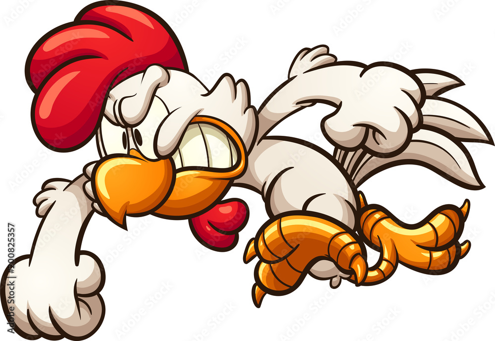Angry cartoon chicken throwing a punch. Vector clip art illustration ...
