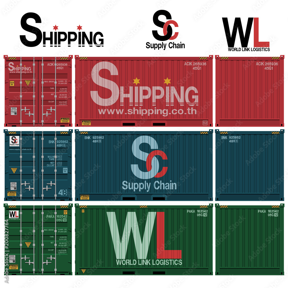 set of isolated container with logo on transparent background. There ...