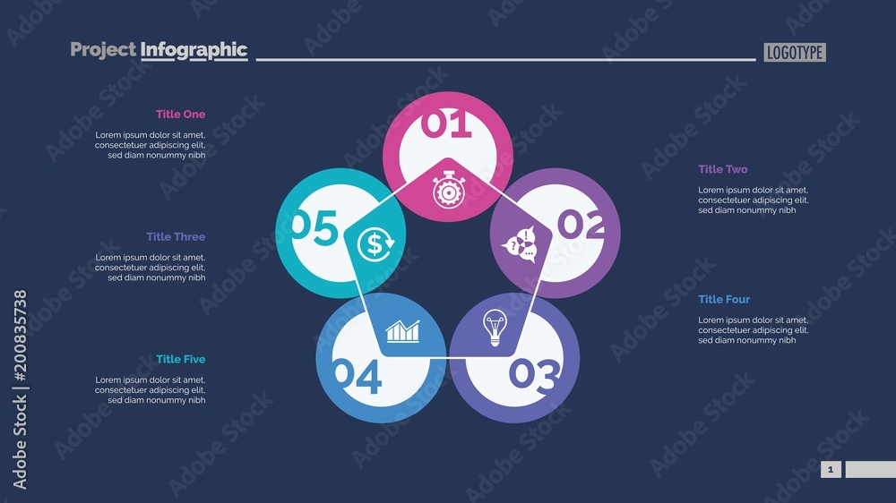 Pentagon Chart Slide Template Stock Vector | Adobe Stock