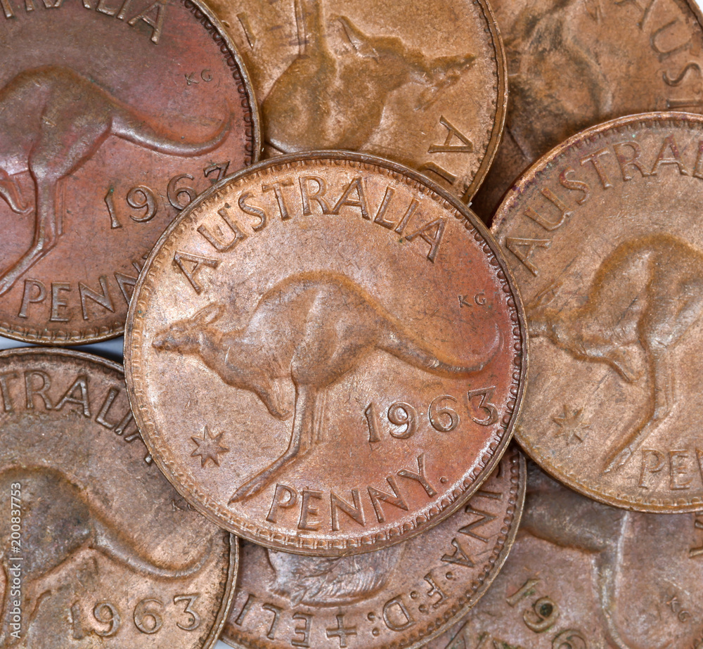 Old Australian Penny coins featuring the Kangaroo. Australia converted ...