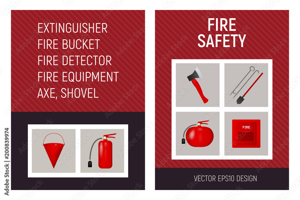 Fire safety brochure concept template. Tool set vector illustration ...