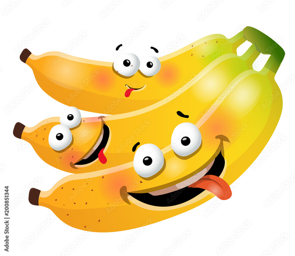 Fun cute bunch banana cartoon characters. Vector illustration, isolated ...