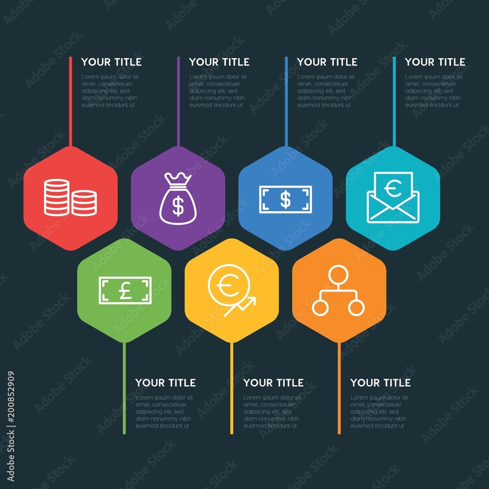 Flat geometric business, money, charts infographic steps template with ...