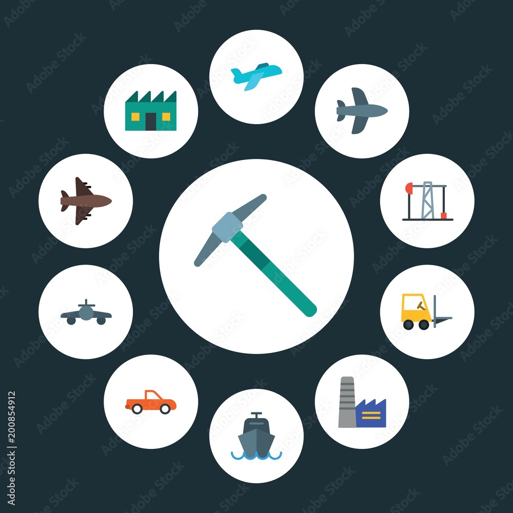 transports, industry Infographic Circle flat Icons Set. Contains such ...