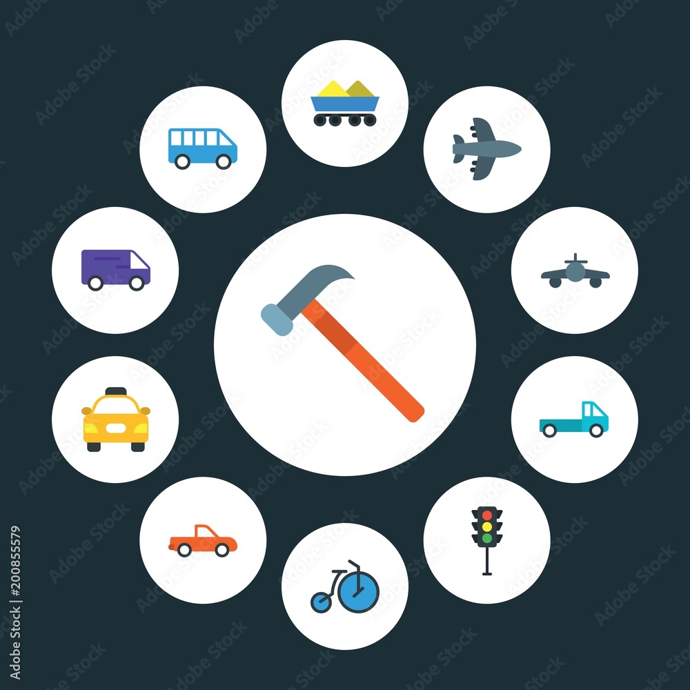 transports, industry Infographic Circle flat Icons Set. Contains such ...