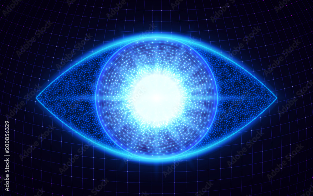Illustration of cyber eye, with blue lights. Vector digital grap Stock ...