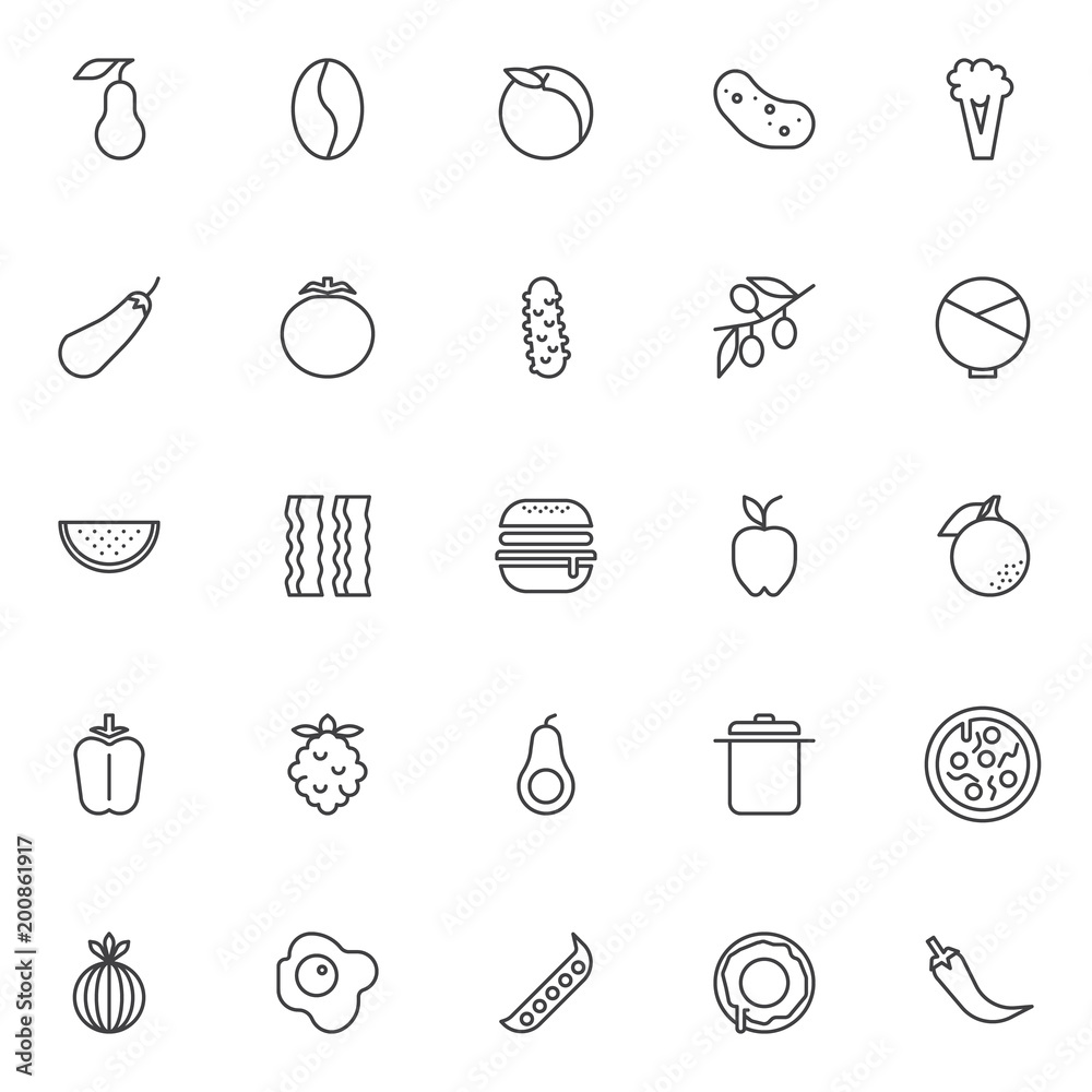 Food nutrition outline icons set. linear style symbols collection, line ...