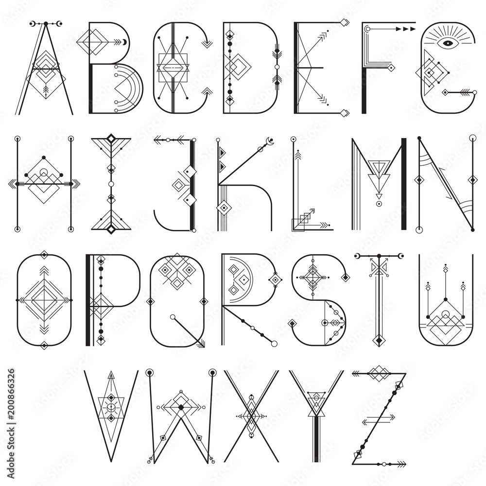 Vector modern sacred alphabet Stock Vector | Adobe Stock