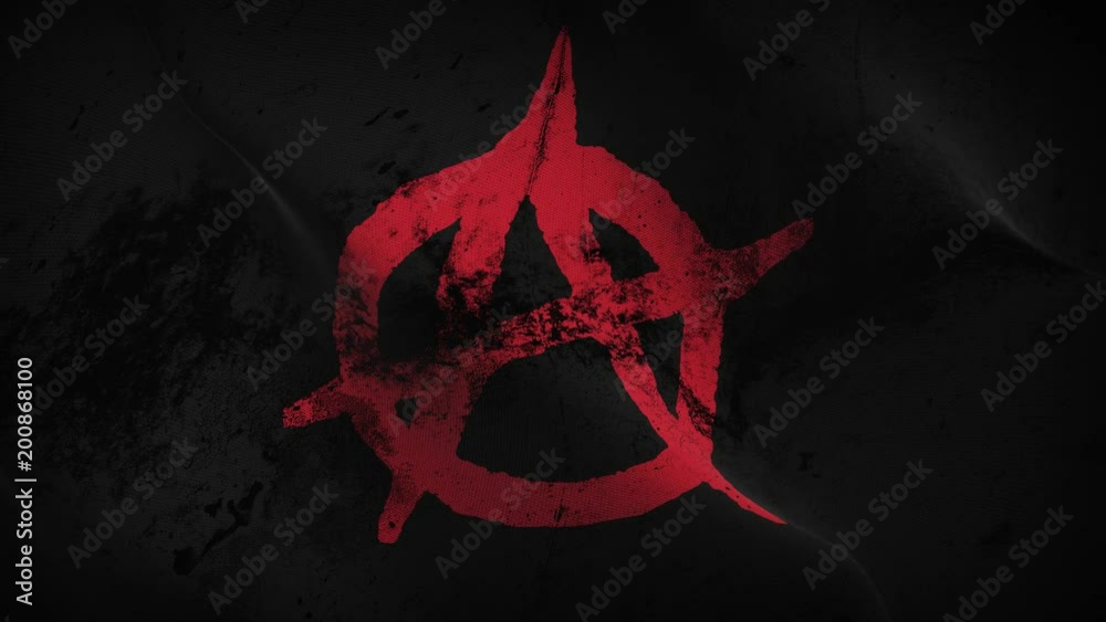 Anarchy Symbol red black grunge flag waving loop. Anarchy Symbol red on ...