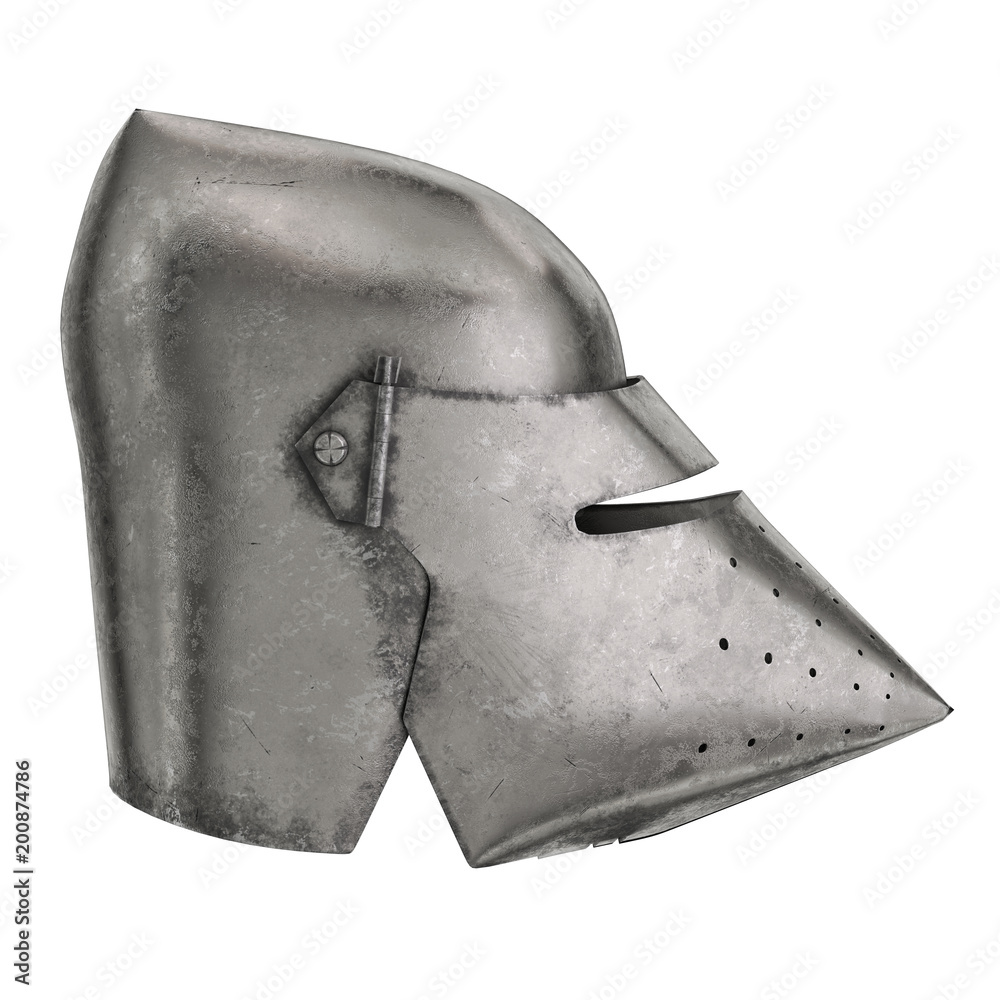 Medieval Knight Bascinet Helmet with visor. Side view. Used for ...