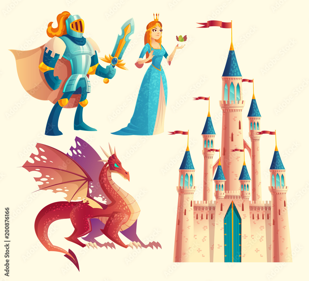 Vector set of fantasy, fairy tale game design objects isolated on white ...