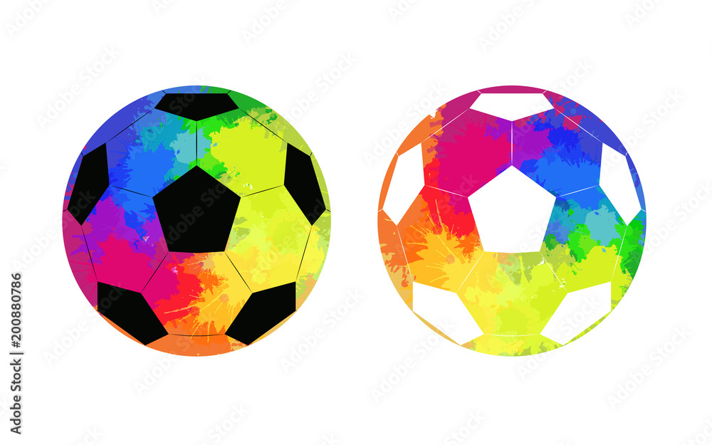 Set of soccer ball with watercolor rainbow background. Vector element ...
