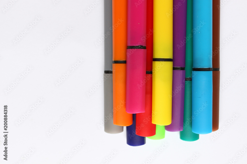 Color pen. Pile with color pens isolated on white background. Color ...