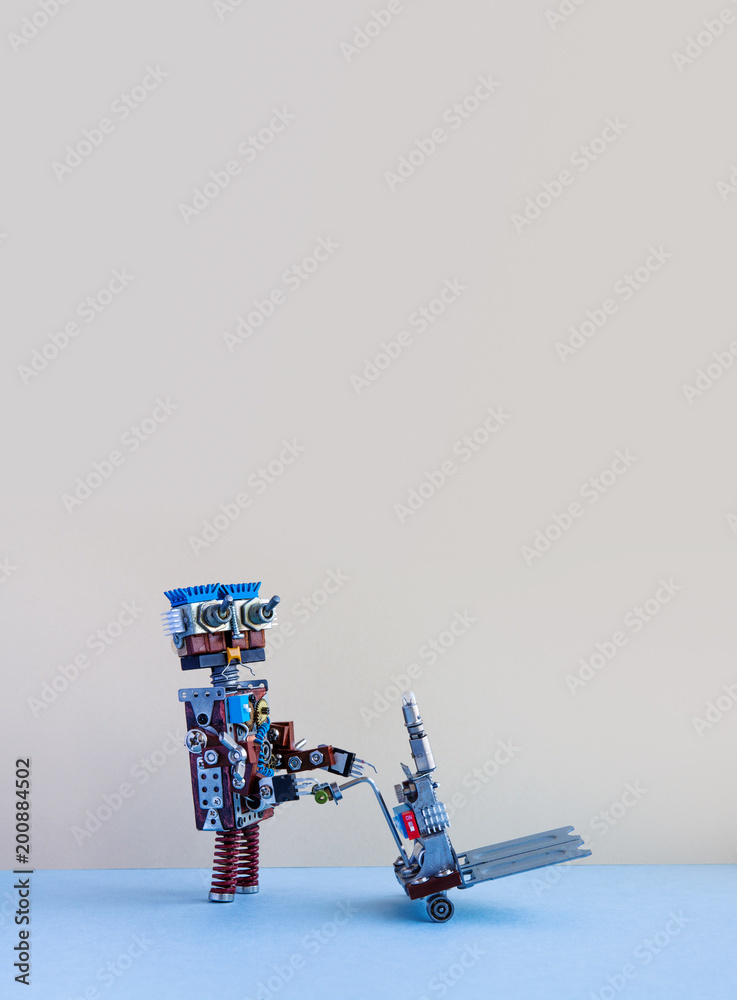 Robot worker with powered pallet jack. Creative design forklift cart ...