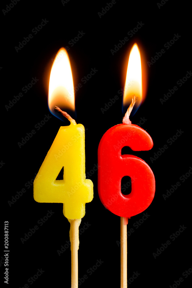 Burning candles in the form of 46 forty six (numbers, dates) for cake ...