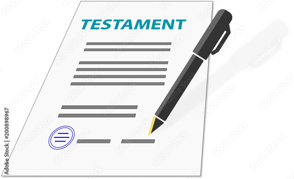 Testament signature, isolated, white background with pen, fountain pen ...