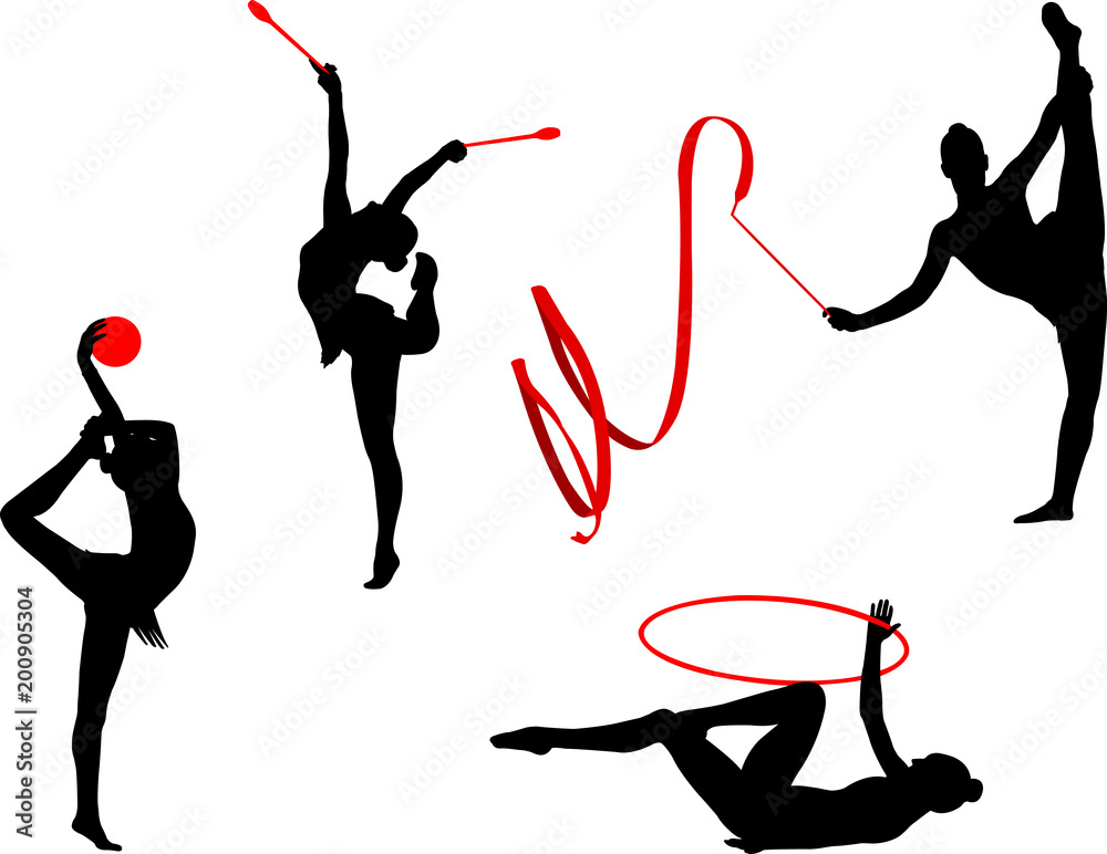 rhythmic gymnastics silhouettes - vector Stock Vector | Adobe Stock