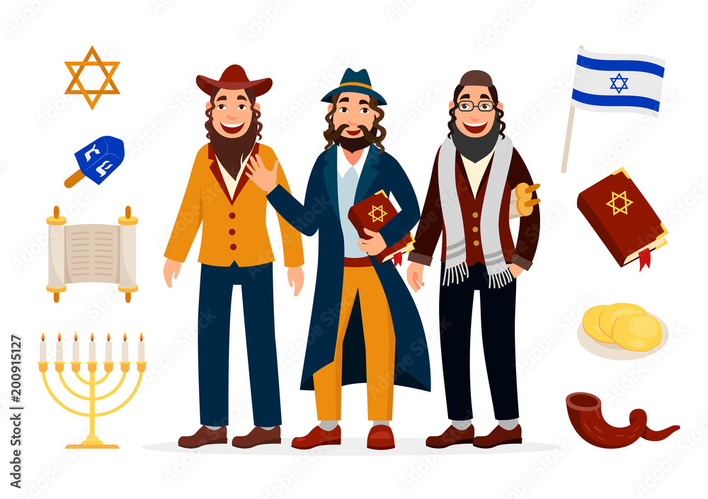 Cartoon jews characters icons collection isolated on white background ...
