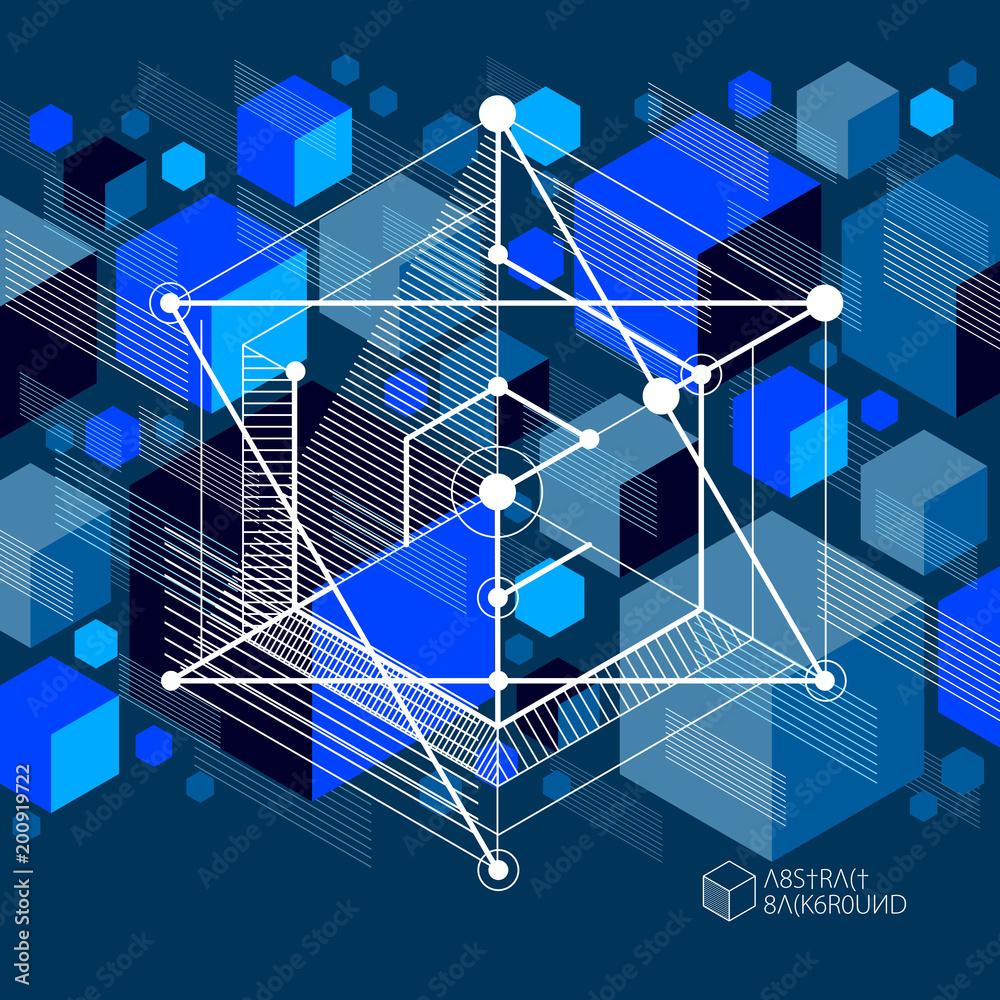 Vector of abstract geometric 3D cube pattern and dark blue background ...